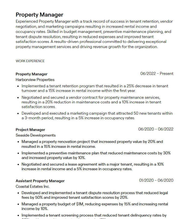 8 Property Manager Resume Examples with Guidance 